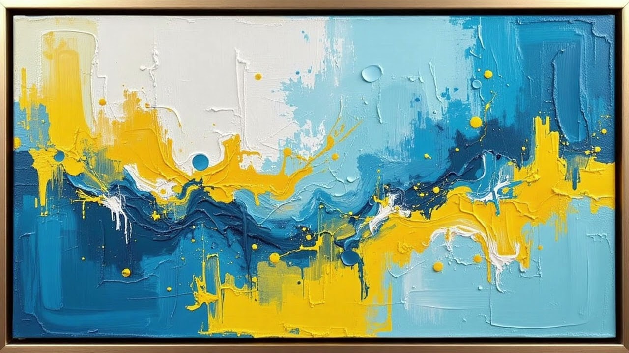 TV Art Wallpaper Framed Bright Abstract Oil Painting with Energetic Background Music