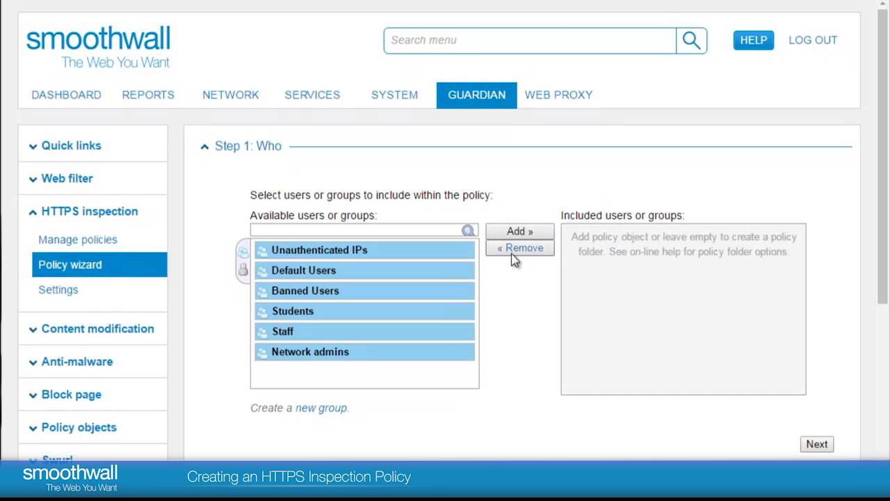 Creating an HTTPS Inspection Policy | Web Filtering | Smoothwall