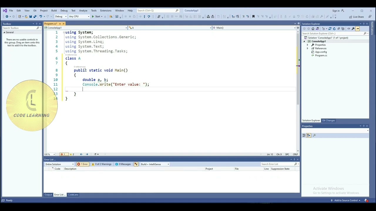 C# | Math 'Atan() - user input' | CodeLearning