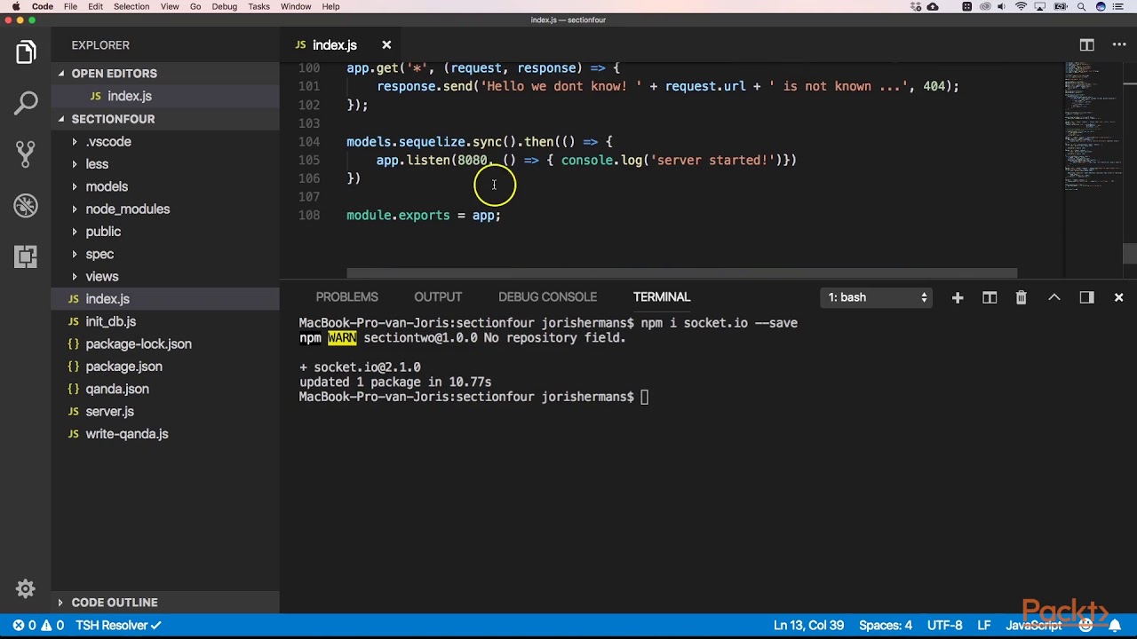 Hands-on Application Development with Node.js: Setup socket.io on the Server|packtpub.com