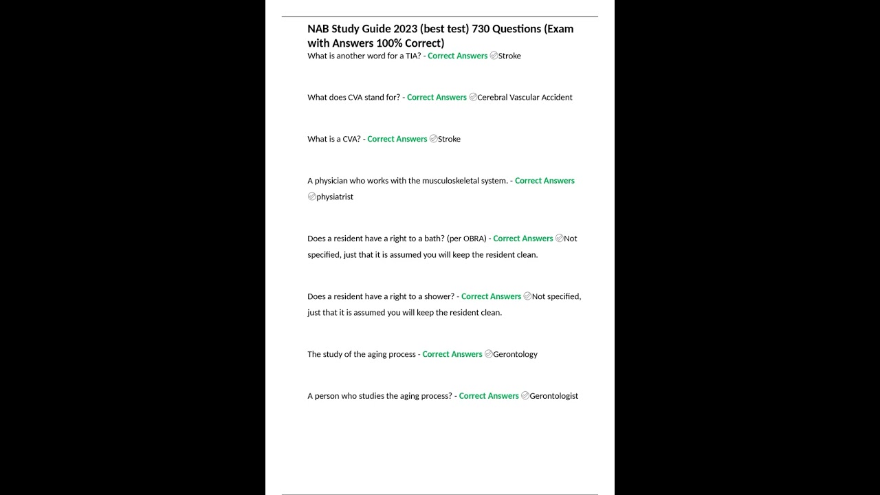 NAB Study Guide 2023 best test 730 Questions Exam with Answers 100% Correct