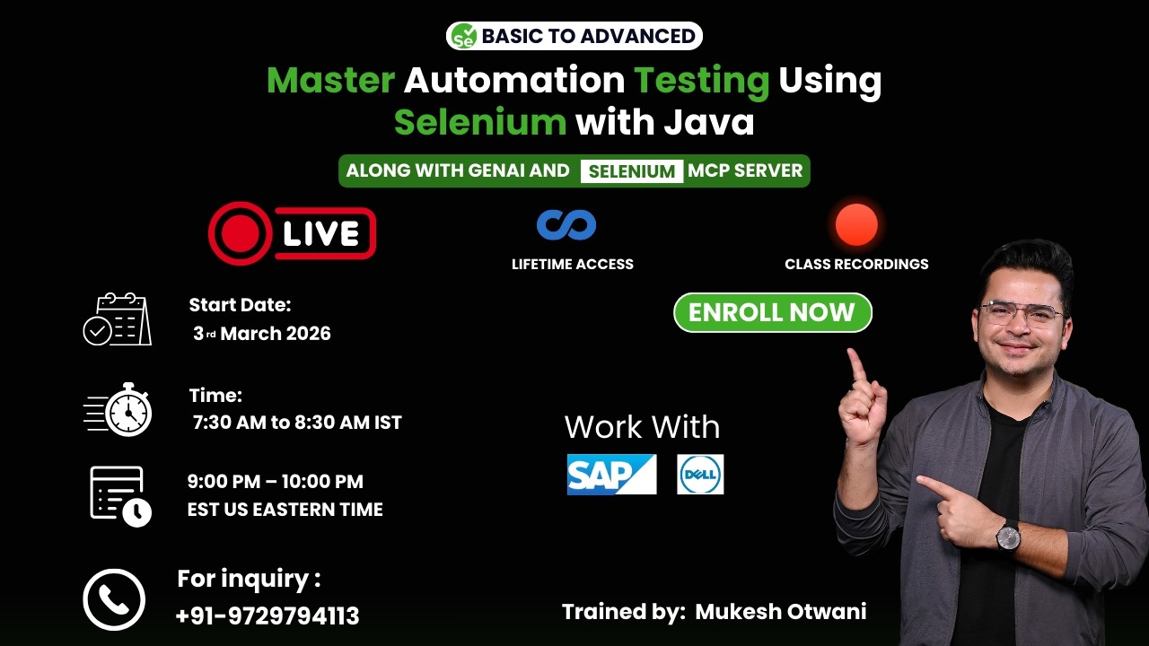 Live Training - Automation Testing Using Selenium With Java With GenAI  From 3rd March 2026