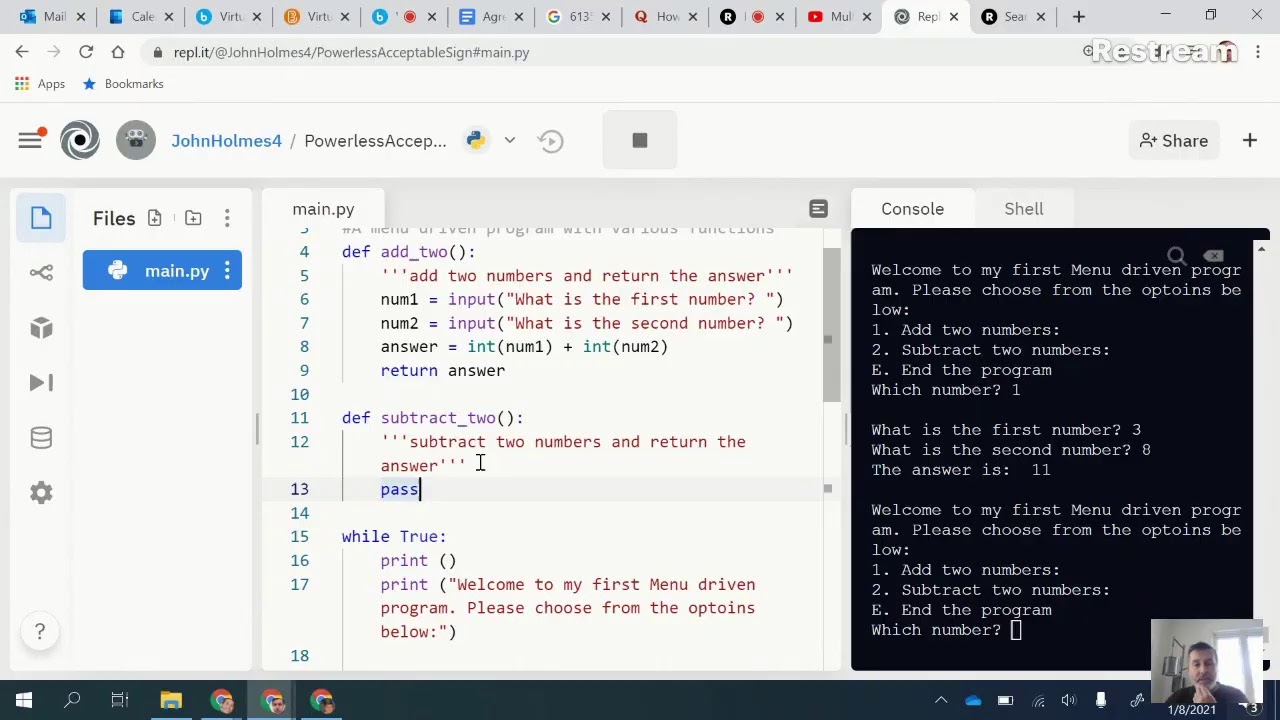 Menu Drive Program with Functions