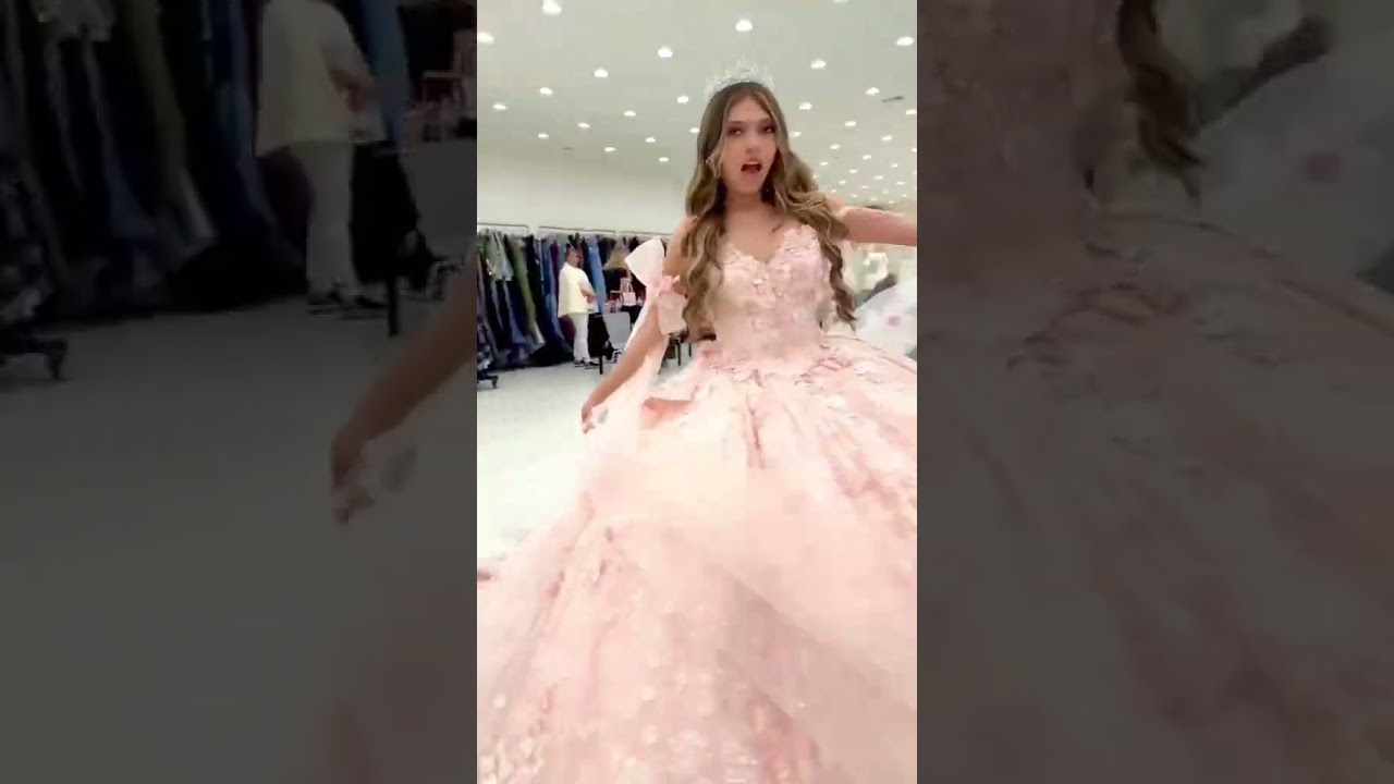 Sparkly Petal Pink Quinceañera Dress with 3D Flowers & Detachable Shoulder Straps
