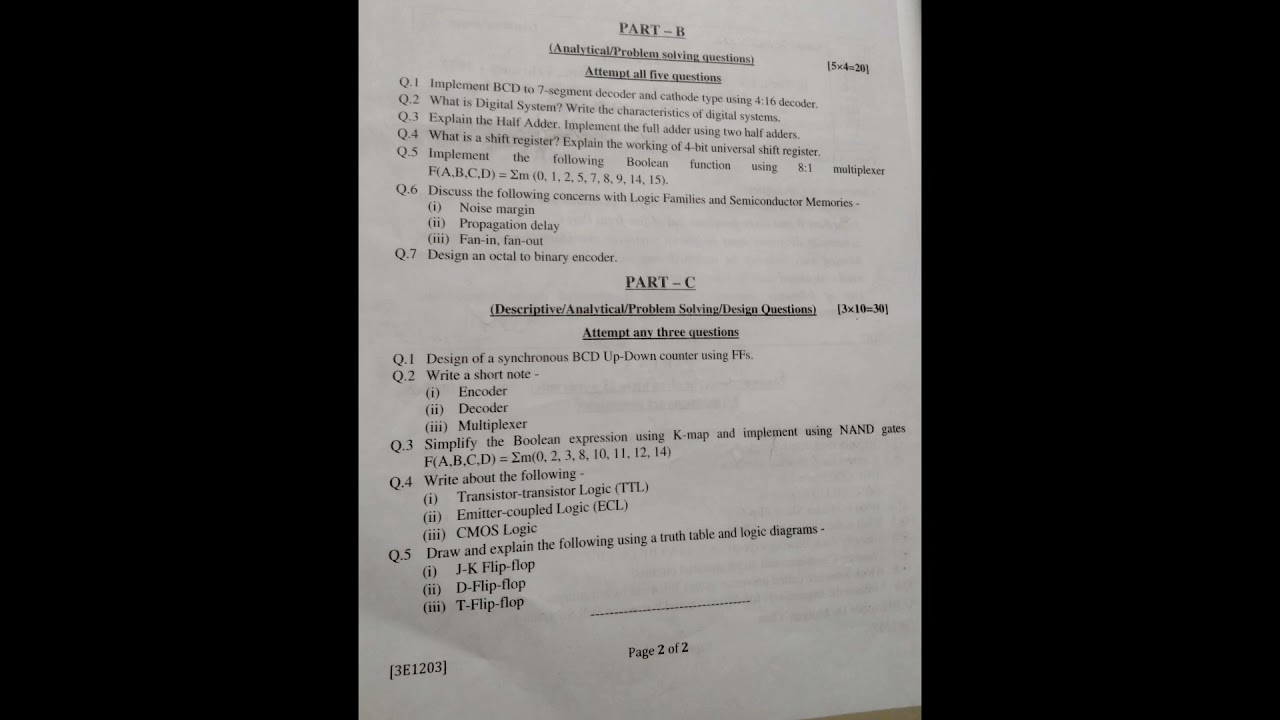 3 Sem DE paper || Digital Electronics paper 2023 main exam RTU. #exam #class