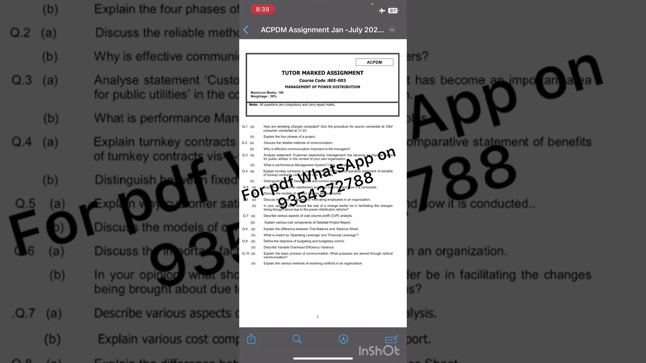 BEE 3 ENGLISH MEDIUM SOLVED ASSIGNMENT 2023-24 FOR PDF WHATSAPP ON 9354372788