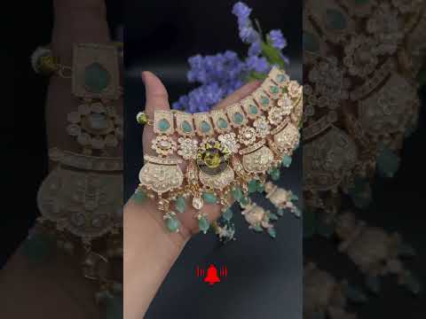 Moissanite and Polki Necklace set | Indian Jewelry Collection | DivaHive USA | Mint Necklace set