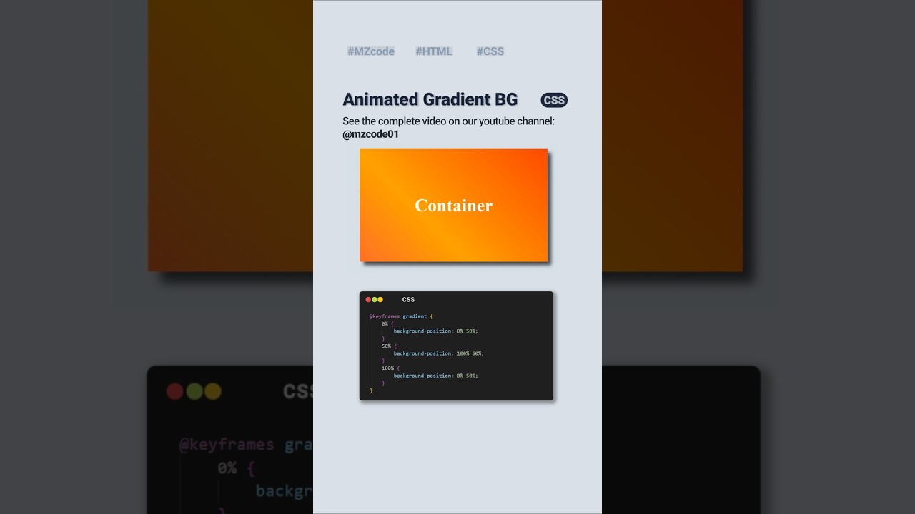 🎨 CSS Animated Gradient Background Mastery 2024: Smooth Dynamic Effects | MZCode01 Tutorial 🌟 #css