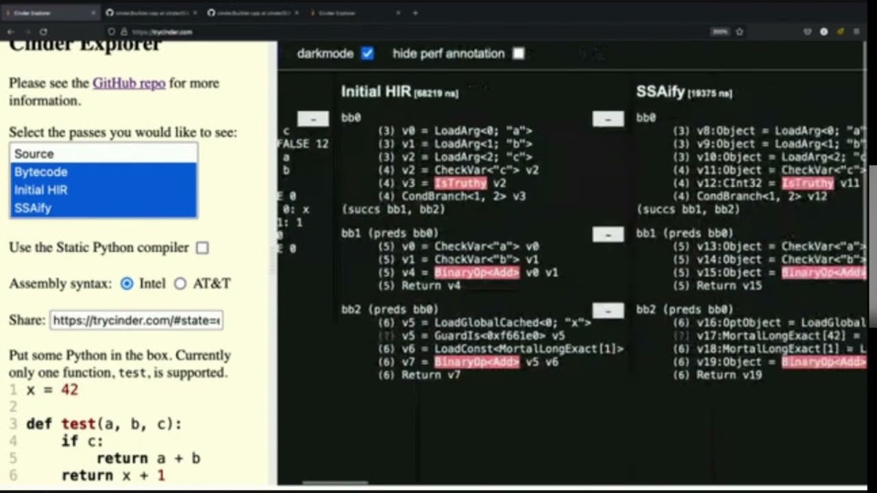 Carl Meyer demoing how Cinder does fast Python @ the 2022 core dev sprint