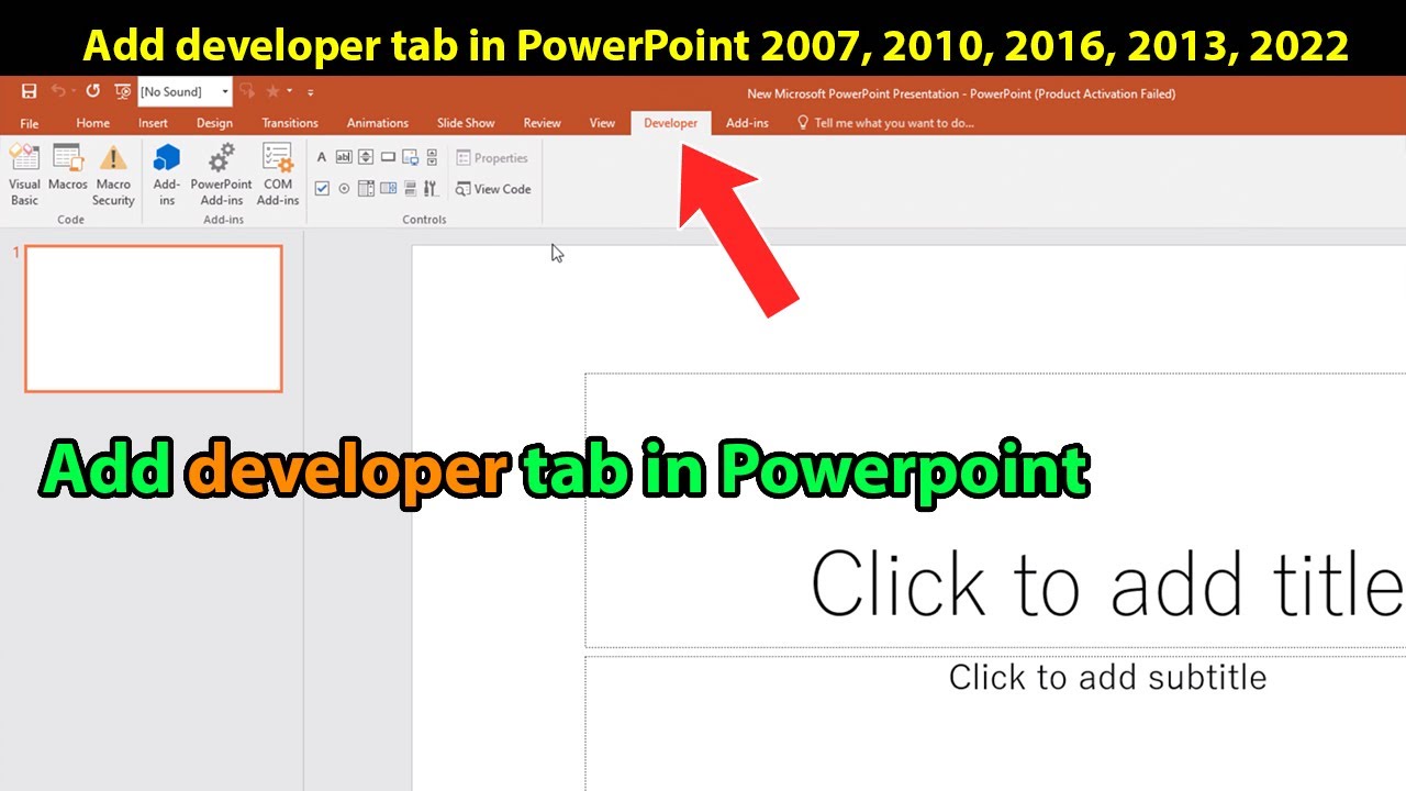 How to enable developer options in powerpoint