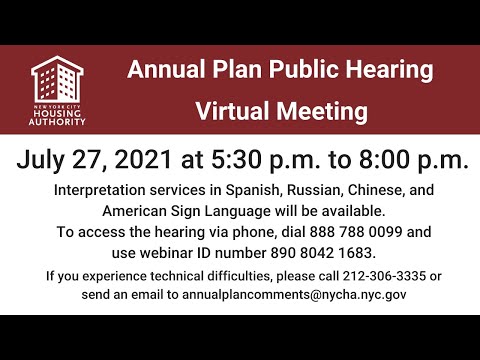 NYCHA Annual Plan Public Hearing - July 27, 2021 5:30pm - 8pm