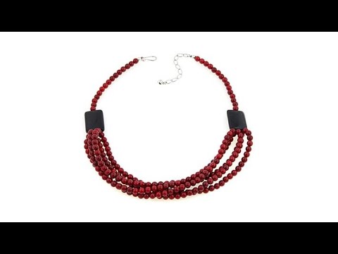 Jay King Red Coral and Obsidian Bead 20" Necklace