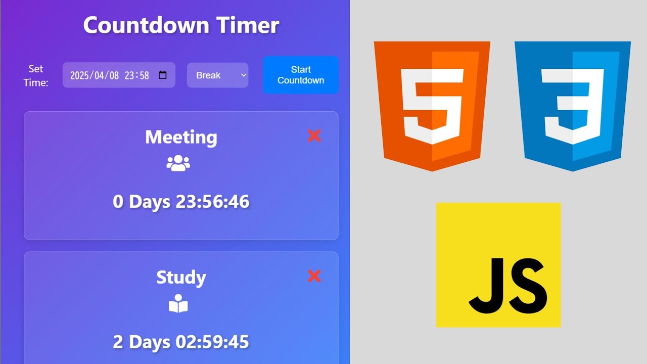 ⏳【HTML/CSS/JavaScript】- Countdown Timer - 1 #HTML #CSS #JavaScript #Coding #Programming