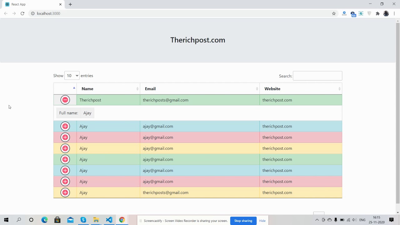 Reactjs Datatable Row Expand Working Demo