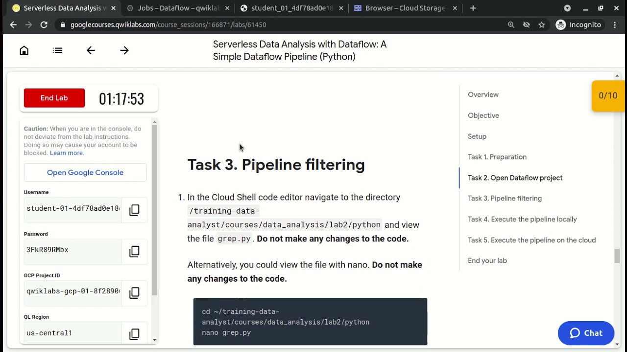 Qwiklabs # Serverless Data Analysis with Dataflow: A Simple Dataflow Pipeline (Python)
