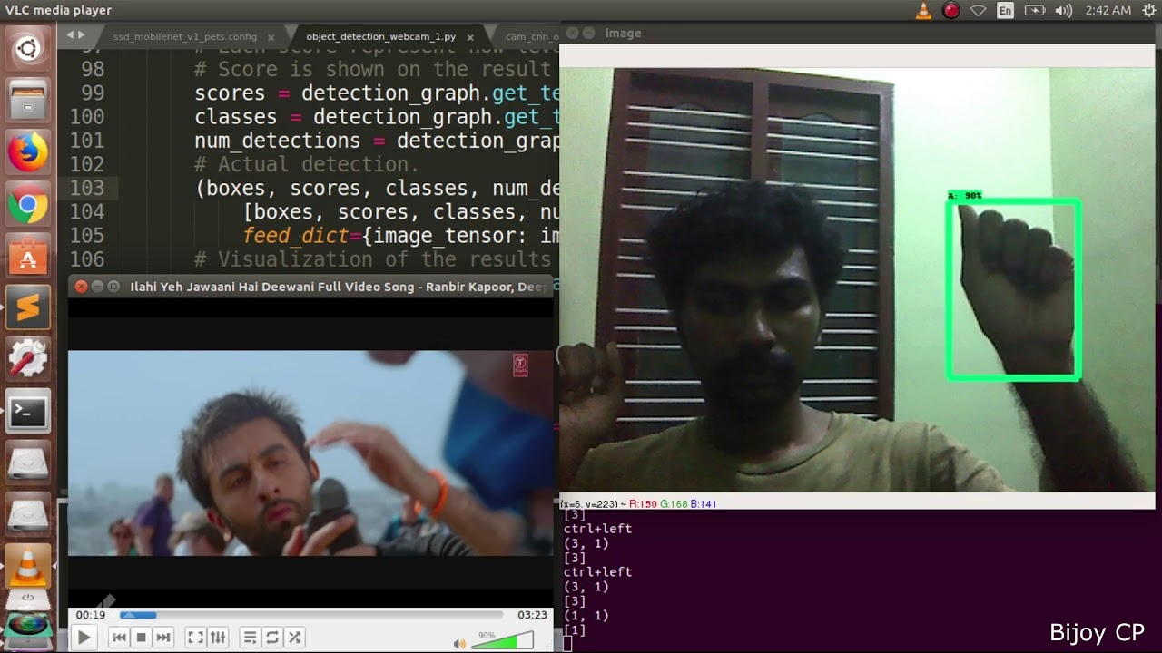 Tensorflow Object Detection API Hand Gesture controlled vlc player
