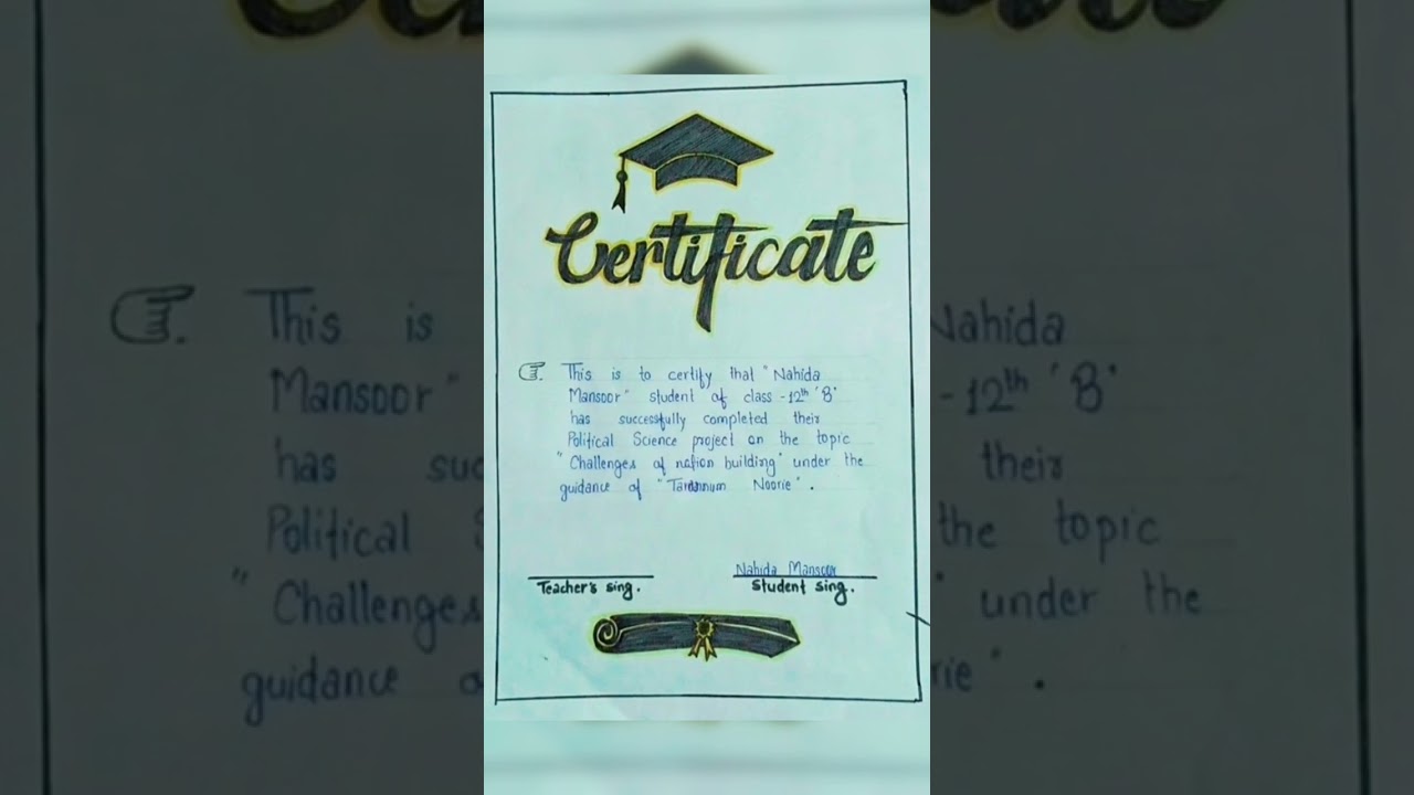 Certificate for project file #projectfilecover#filedecorationidea#coverpage#viralvideo