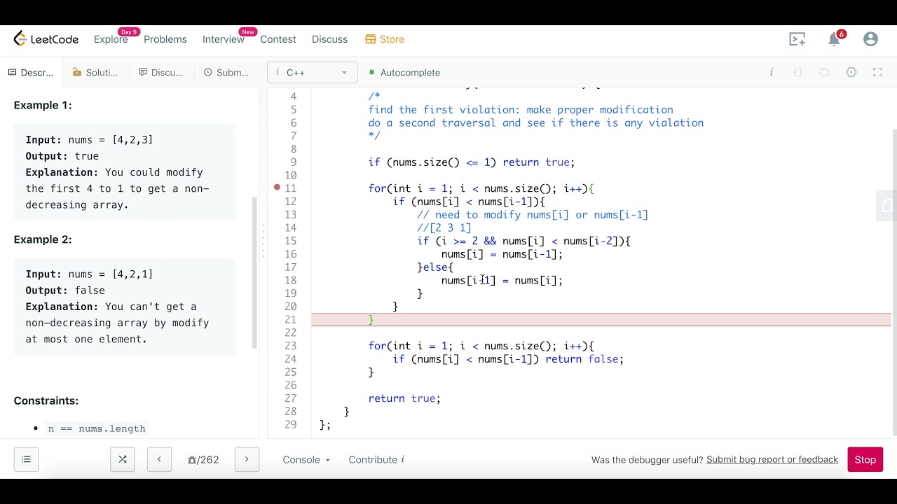 Leetcode 665. Non-decreasing Array | Logic Coding | Greedy