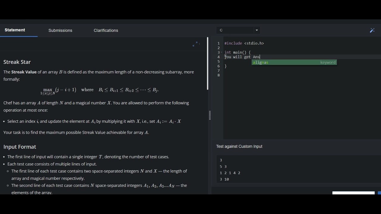 Streak Star CodeChef Solution