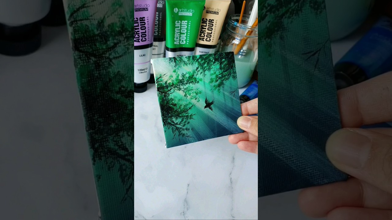 forest sunshine / easy acrylic painting idea for beginners ✨️