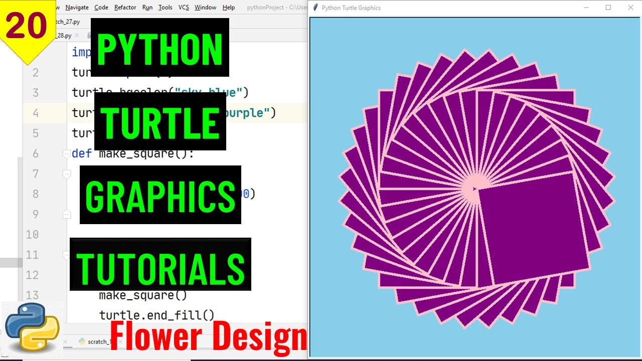 Draw Flower Design with Python Turtle | Python Turtle Graphics Tutorial#20 | python turtle art