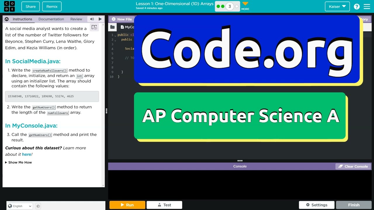 Code.org Lesson 1.3 A One-Dimensional (1D) Arrays | Tutorial and Answers | Part A | Unit 3 CSA
