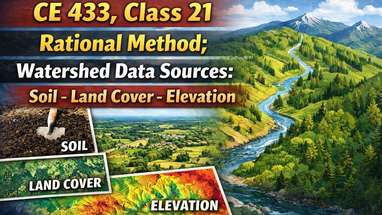 Rational Method; Watershed data sources: soil, land cover, elevation - CE 433, Class 21 (4 Mar 2026)