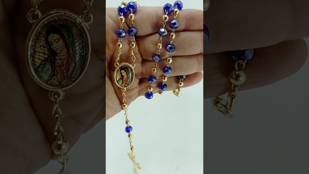 Rosario Cristal Azul Marino y Balin Guadalupe