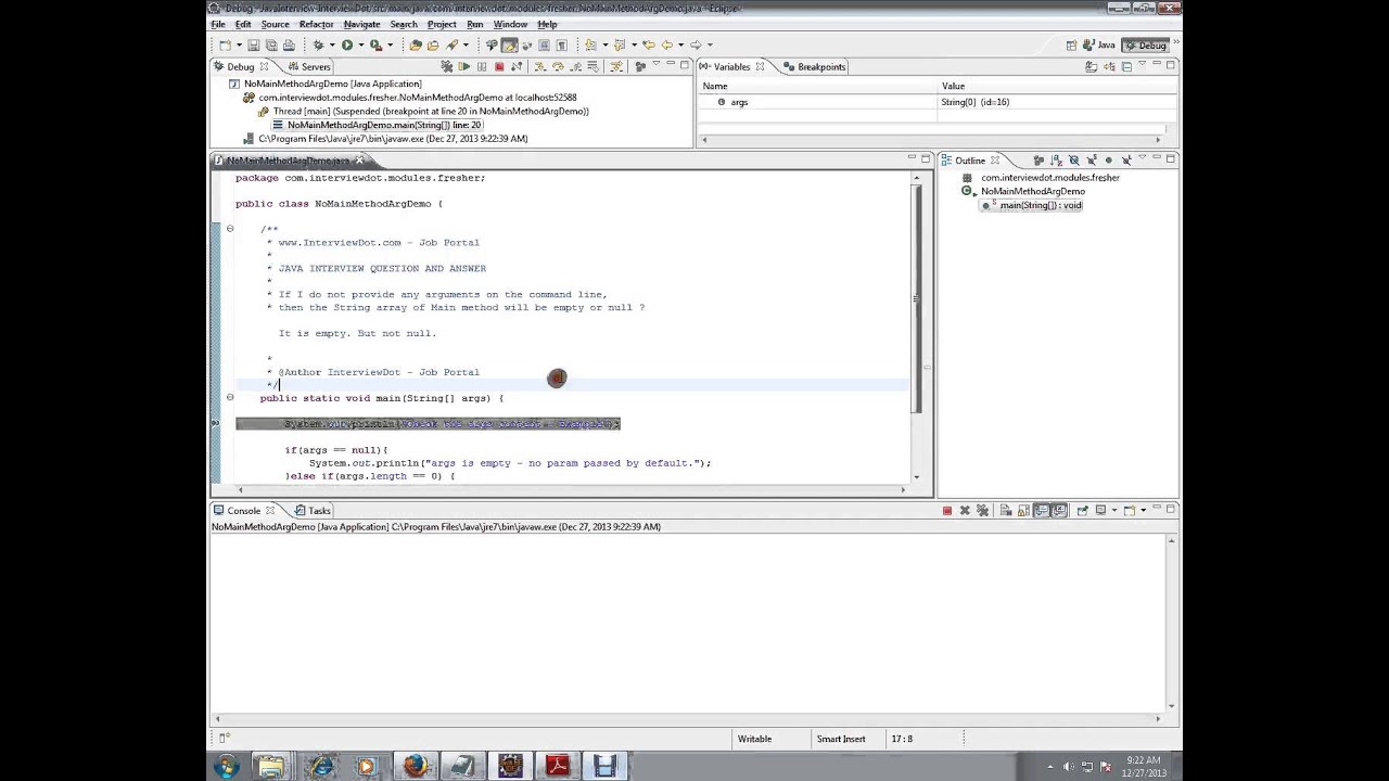 Fresher Java Interview Question Answer String array of Main method will be empty or null