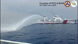 China Coast Guard water-cannons Philippine vessels in Scarborough Shoal