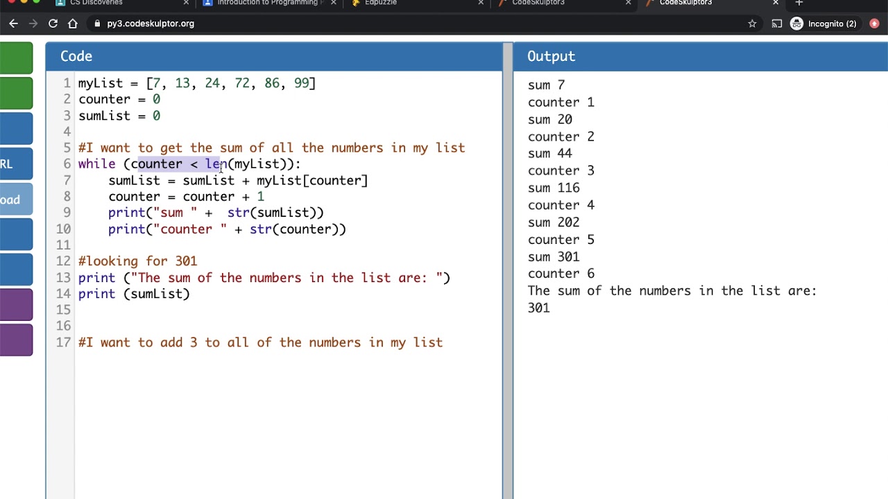 while-loops with lists (Python)