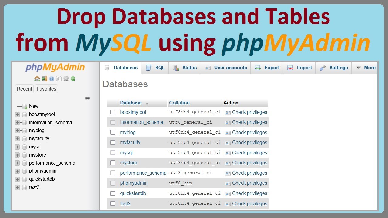 Drop Databases and Tables from MySQL Using phpMyAdmin