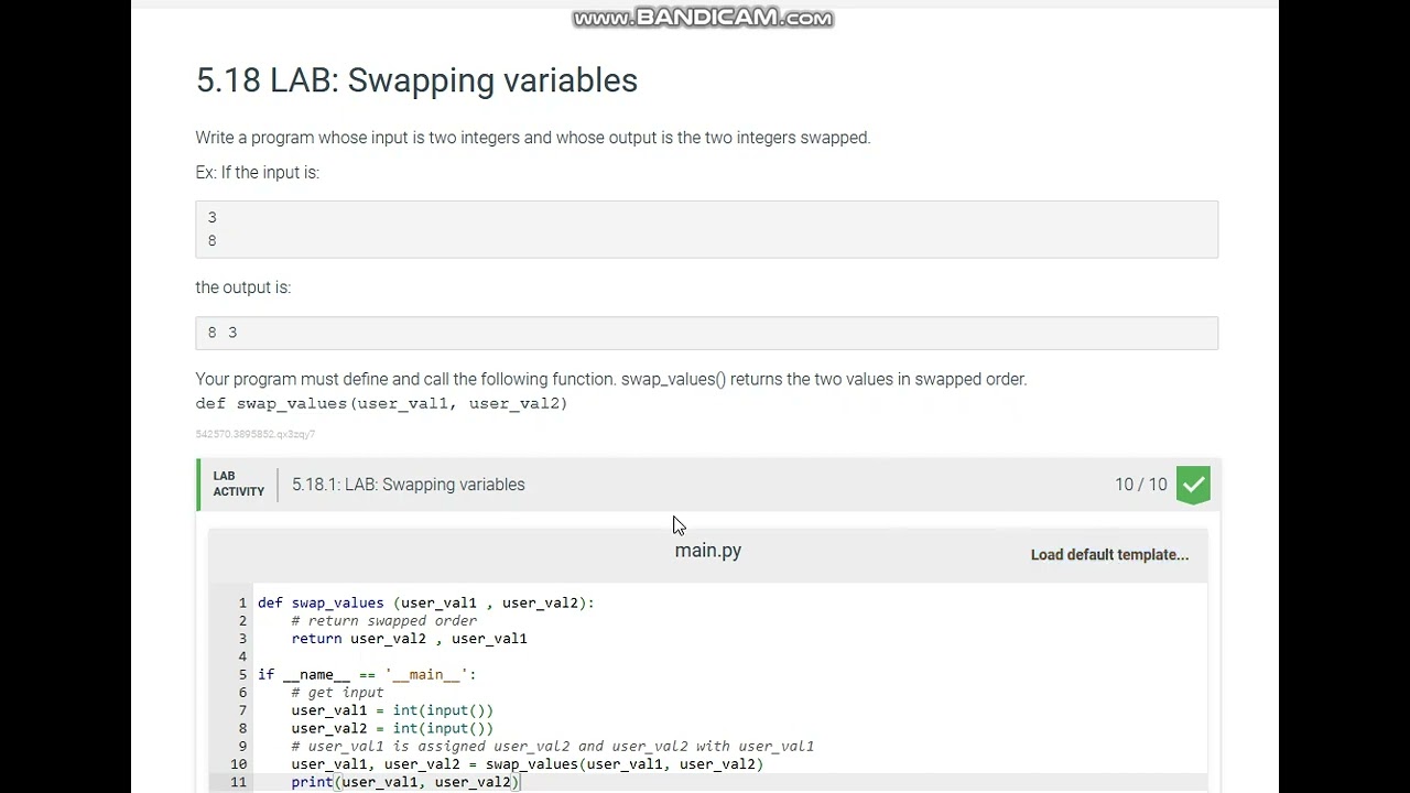 Python Lab Swapping variables
