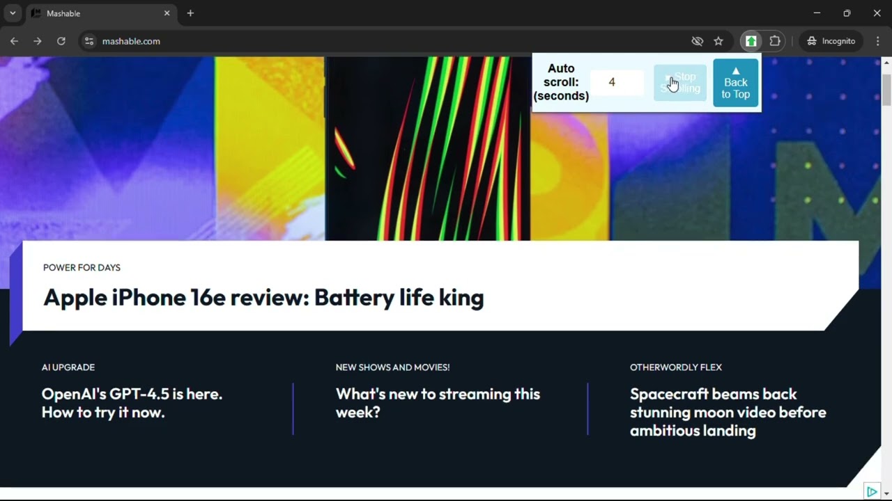 Auto Scroll Extension with Back to Top Feature for Google Chrome