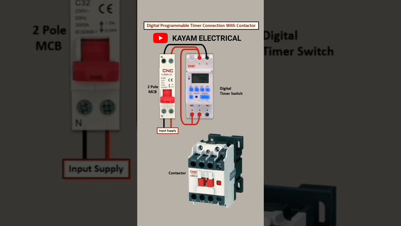 Digital Programmable Timer Connection With contactor #viralshorts #shorts #electrical