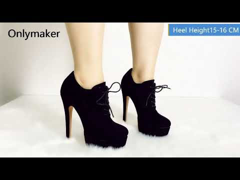 Onlymaker Women Platform Sexy High Heel Ankle Boots Lace Up Stiletto
