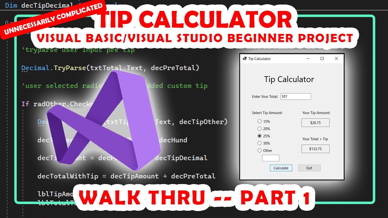 Tip Calculator - Visual Basic Programming Coding Project Part 1 #visualbasic #visualstudiocode