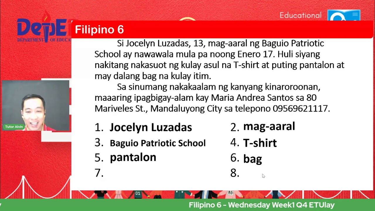 Filipino 6  - Wednesday Week1 Q4 ETUlay