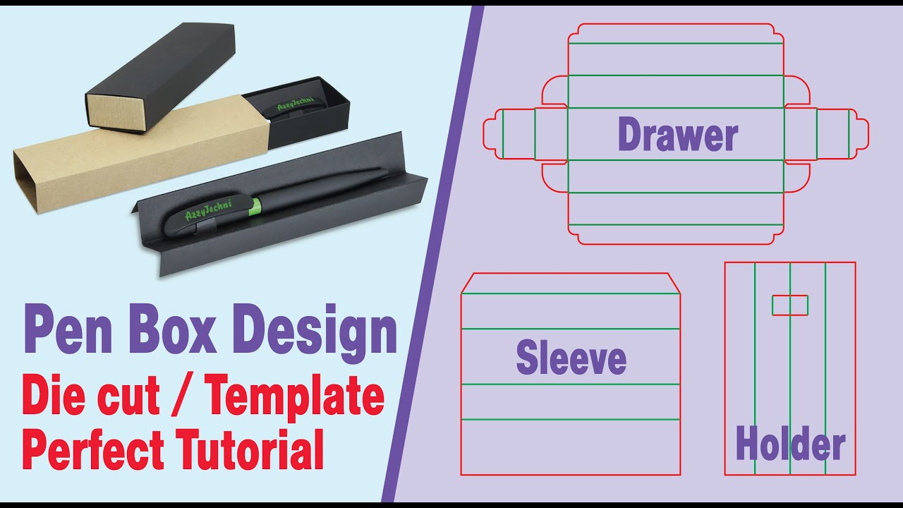 Universal Pen Packaging box die cut / Template | Paper Gift Box Tutorial on Adobe illustrator 2024