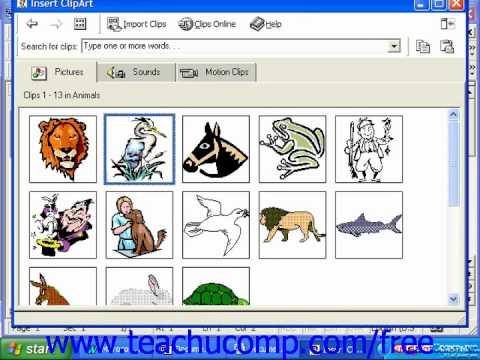 Word 2003 Tutorial Inserting Clip Art 2000 & 97 Microsoft Office Training Lesson 13.3