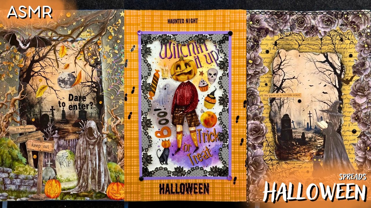 ASMR Halloween Scrapbooking Compilation | Journal With Me🎃👻💀🌔🕯️🦇
