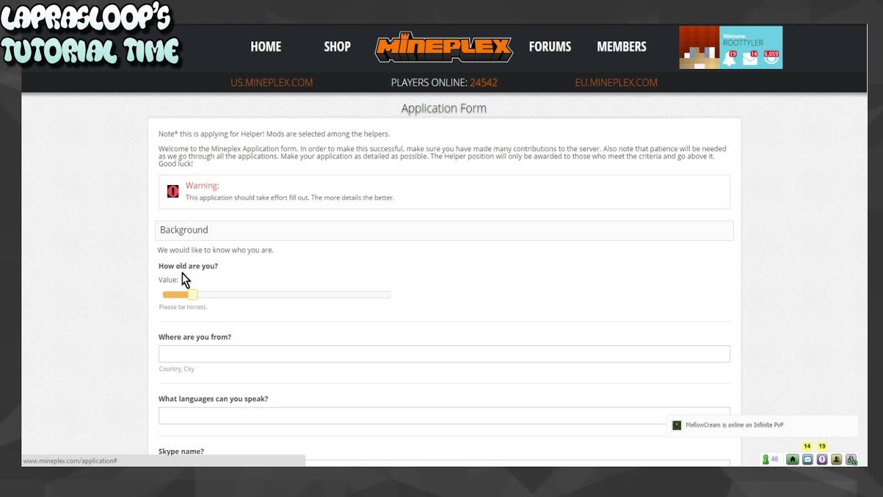 LaprasLoops Tutorials - How to apply for Mineplex Helper