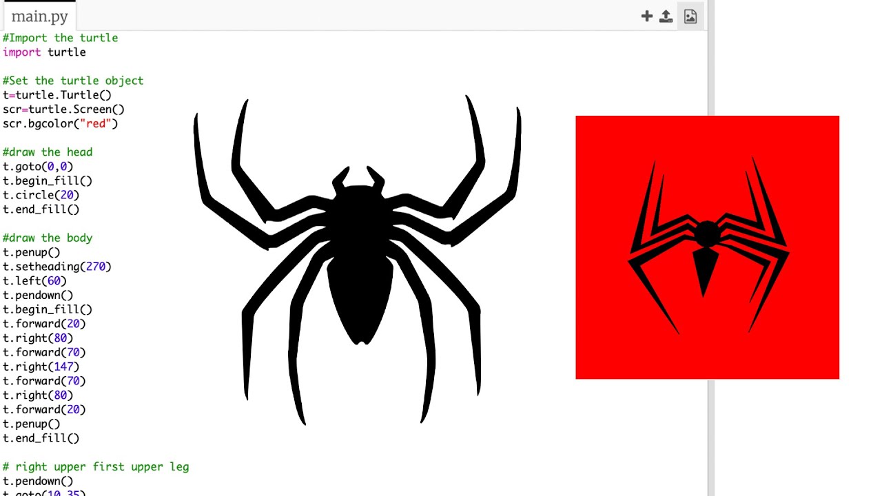 Draw spider man logo using python turtle graphics || spider logo