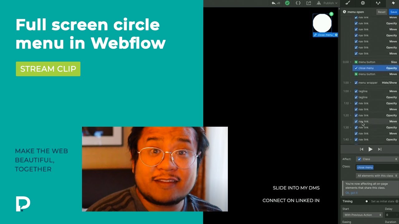 Full screen circle menu in Webflow - Stream clip
