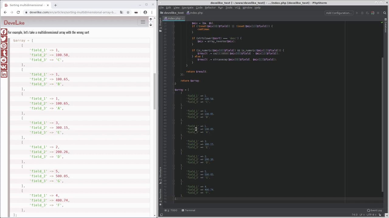 Sorting multidimensional array by field in PHP