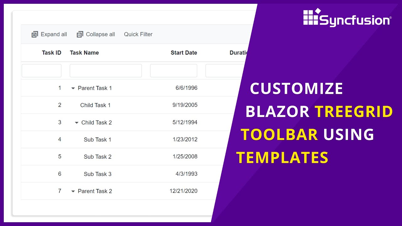 Customize Blazor TreeGrid Toolbar Using Templates