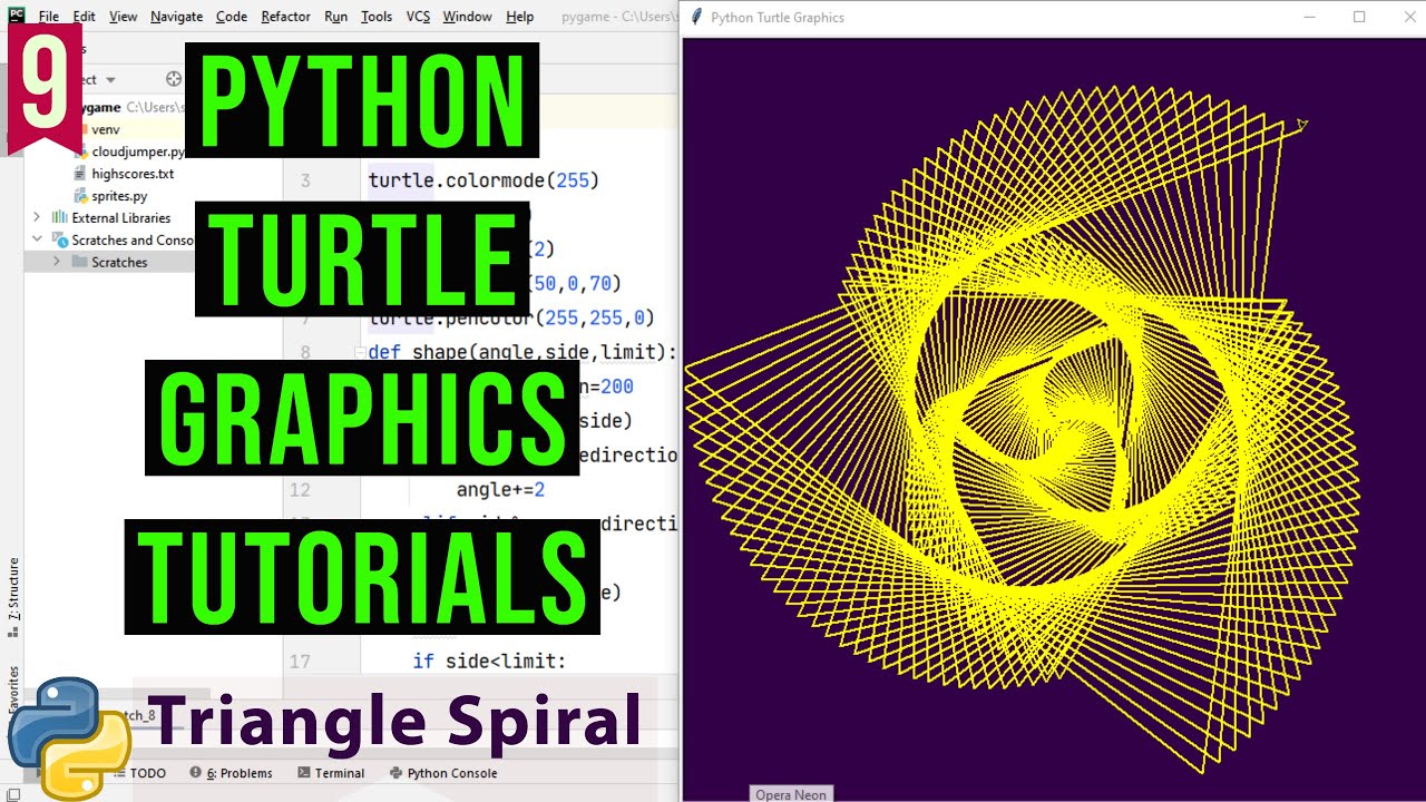 Triangle Spiral with Python Turtle| Python Turtle Graphics Tutorial#9| Draw Designs in python turtle