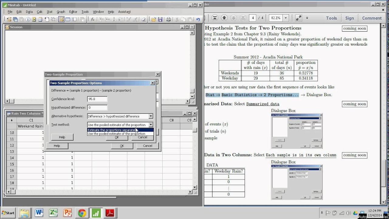 Test for a Difference in Two Proportions, Minitab, Summarized Data