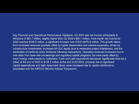 NiSource Inc NI 5 Minute Earnings Summary 10 Q Analysis January 02, 2025