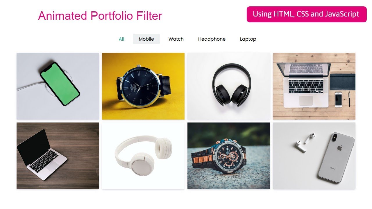 Responsive Animated filterable Portfolio Gallery using HTML, CSS and JavaScript.